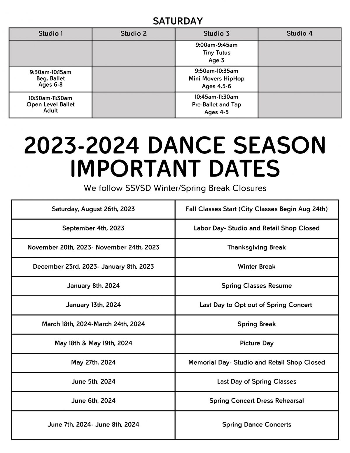Season Schedule – Dance Dimensions